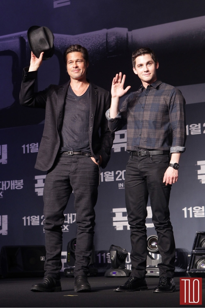 Brad Pitt and Logan Lerman at "Fury" Seoul Press Conference - Tom + Lorenzo