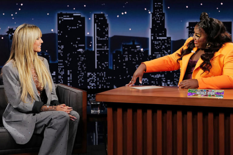 Heidi Klum Promotes MAKING THE CUT on JIMMY KIMMEL LIVE! in MSGM - Tom ...