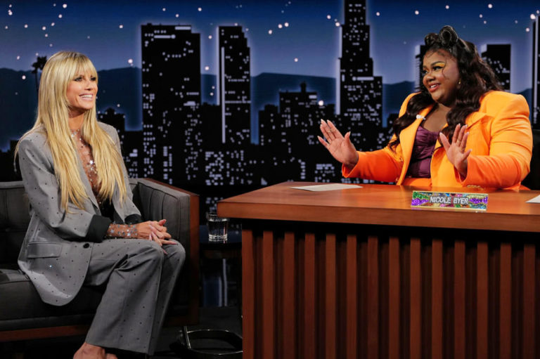 Heidi Klum Promotes MAKING THE CUT on JIMMY KIMMEL LIVE! in MSGM - Tom ...