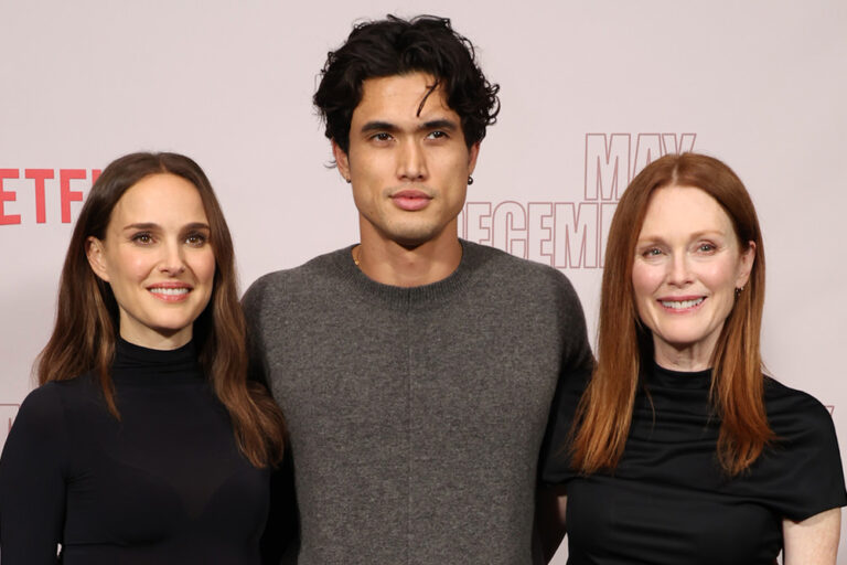 Natalie Portman, Charles Melton and Julianne Moore at the MAY DECEMBER ...
