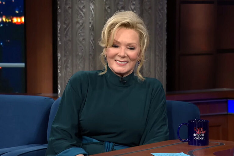 HACKS Star Jean Smart in Badgley Mischka on THE LATE SHOW WITH STEPHEN COLBERT - Tom + Lorenzo