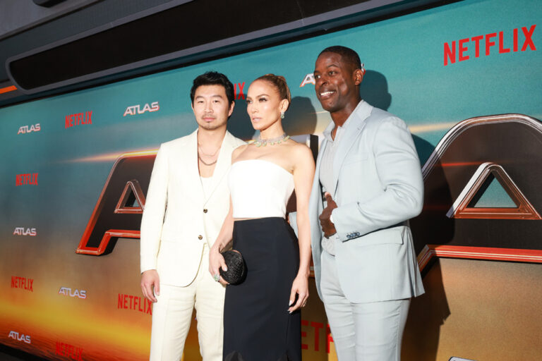 Simu Liu, Jennifer Lopez and Sterling K. Brown at the ATLAS Los Angeles ...