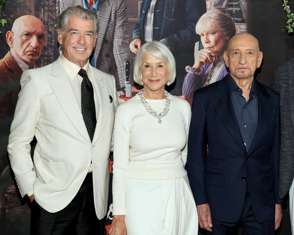 Pierce Brosnan, Helen Mirren and Ben Kingsley at THE THURSDAY MURDER CLUB New York Special ...