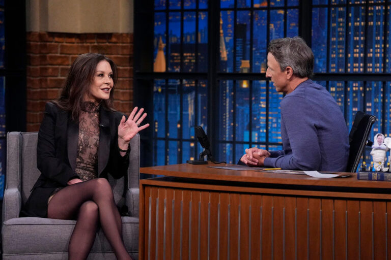 Catherine Zeta-Jones Promotes WEDNESDAY on LATE NIGHT WITH SETH MEYERS ...