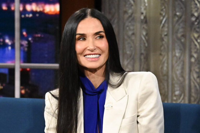 LANDMAN Star Demi Moore in Tom Ford on THE LATE SHOW WITH STEPHEN ...