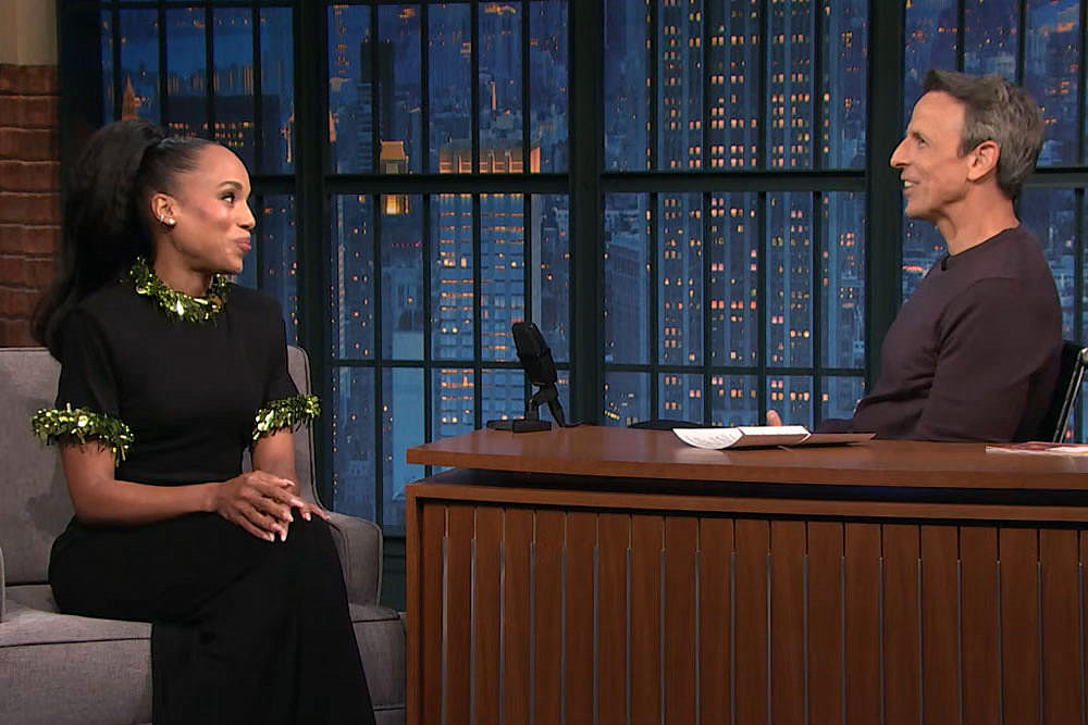 Kerry Washington Promotes THE WHOOPI MONOLOGUES on LATE NIGHT WITH SETH ...
