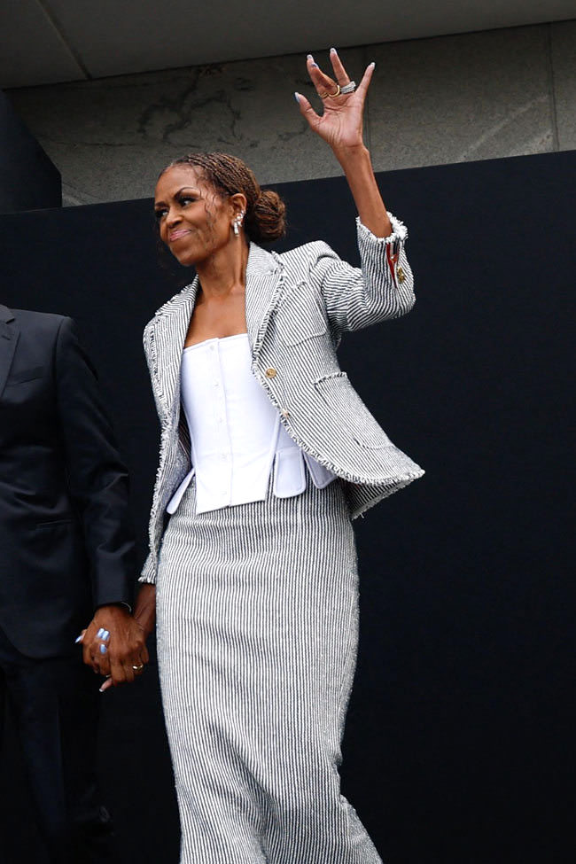 Michelle Obama in Thom Browne at The Obama Presidential Center ...