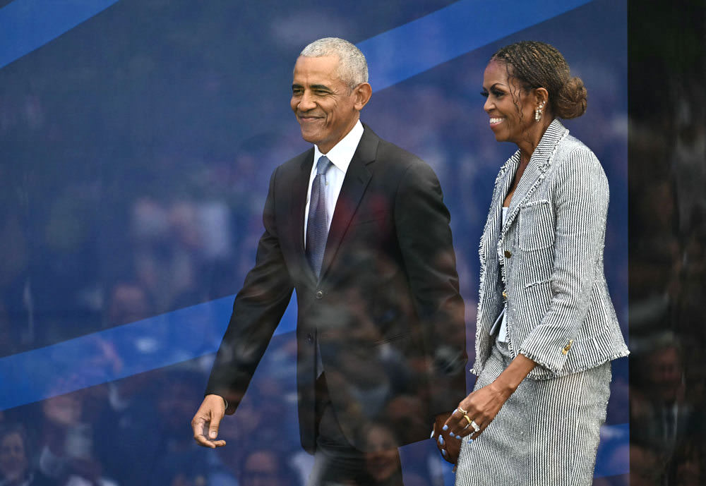 Michelle Obama in Thom Browne at The Obama Presidential Center ...